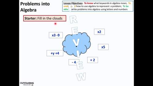 Writing Problems in Algebra (Expressions, Equations and Formula)