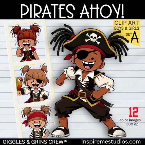 Pirate Kids Clipart Color — Classroom Theme, Bulletin Board, School