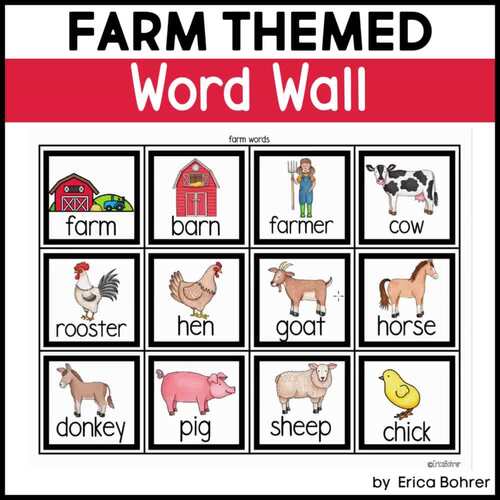 Farm Themed Word Wall with Pictures and Words by Erica Bohrer | TPT