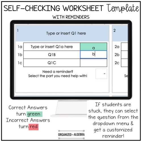Editable Self Checking Worksheet Template 4 3-Part Question Customized ...