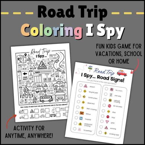 Road Trip I Spy Games for Kids | Travel Activity Bundle | Road Sign ...