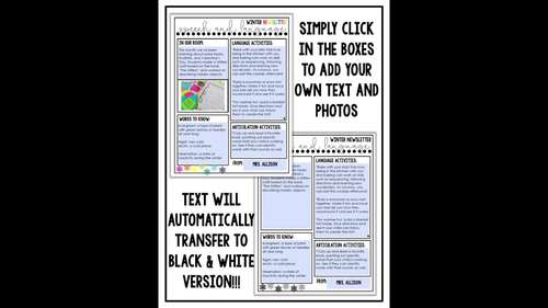 Editable Speech and Language Newsletters by Nicole Allison | TPT