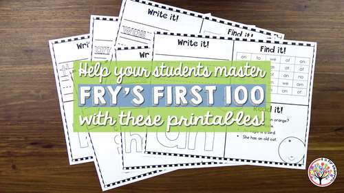 Fry Sight Words : First 100 Printables by K is for Kinderrific | TPT