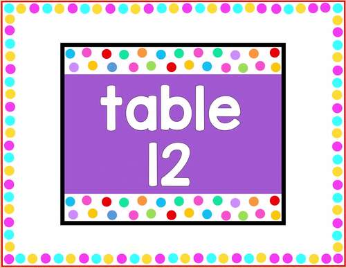 Printable Boho Bright Table Numbers, Polka Dots Table Numbers, Table Signs