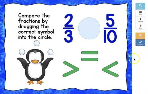 Comparing and Ordering Fractions Boom Cards with Audio (Penguin Fractions)