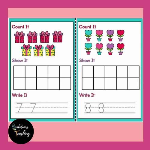 Valentine's Day Counting Mats 1-10 by Ambitious Teaching in K | TPT