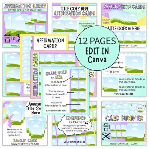 Cover Page Mockups, TPT Listing Templates, Affirmation Card Mockup Bundle