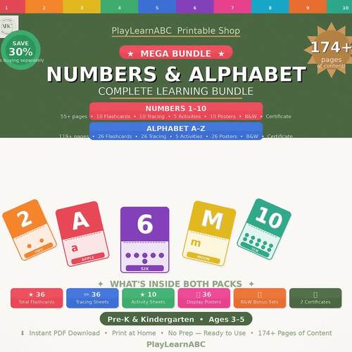 Numbers & Alphabet Mega Bundle | Preschool Learning Printable | Pre-K ...