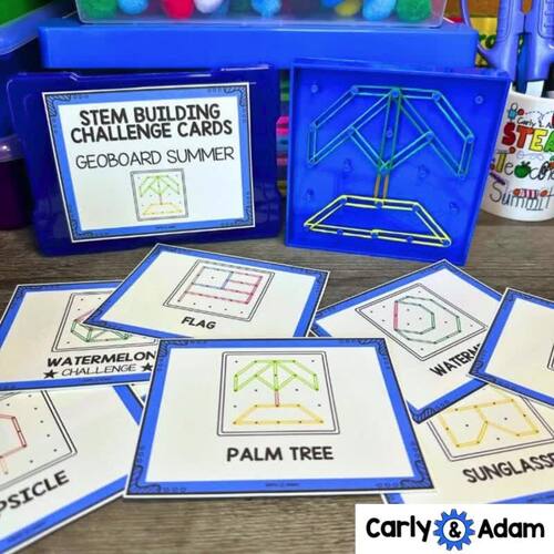 Geoboard Seasonal STEM Task Card BUNDLE Spring, Summer, Fall/Autumn, Winter