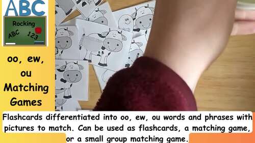 oo, ew, ou vowel pair word and picture matching game & memory matching game