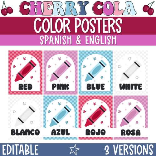 English and Spanish Color Posters, Colores Españoles, Retro Cherry Coquette