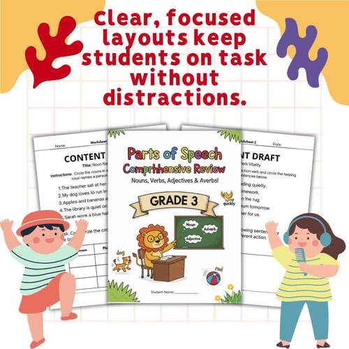 3rd Grade Grammar Review: Parts of Speech Worksheets | No Prep & Printable