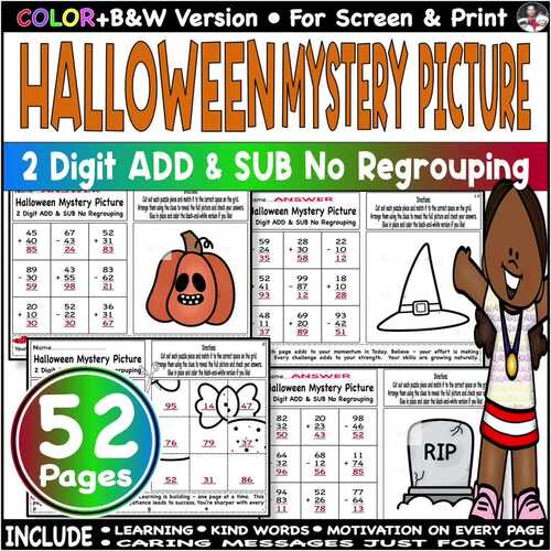2 Digit Addition & Subtraction Without Regrouping | Halloween Mystery ...