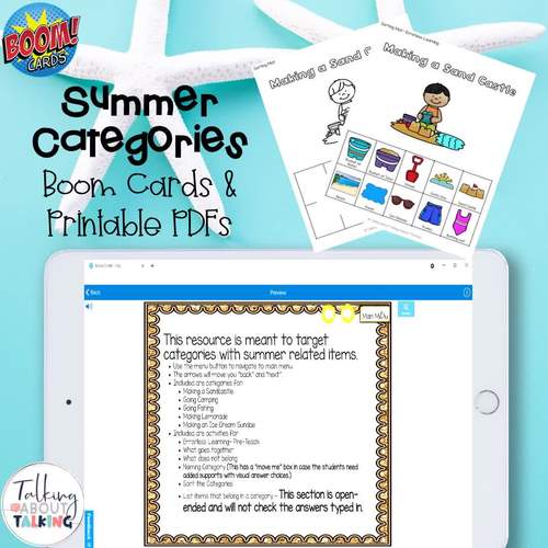 Summer Categories Boom Cards and Static PDF - Speech Therapy | TPT