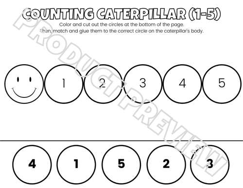 Counting Caterpillars Color Cut and Glue Printables includes Skip Counting