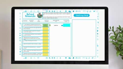 Natural Resources Self Checking Silly Story Worksheet for Middle School