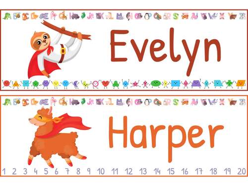 Animal Superheroes Student Desk Plates: 30 Editable Designs with PowerPoint