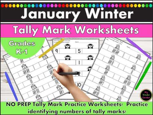 January Math Tally Mark Worksheets Count Draw Write Numbers 1-10 ...