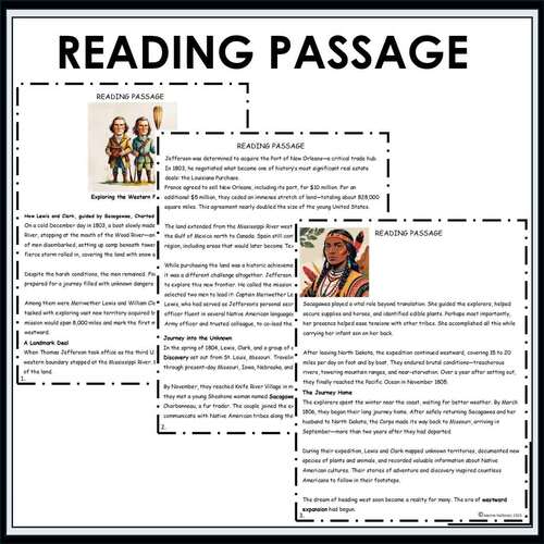 Lewis and Clark Reading Comprehension Activities | DOK | Middle School