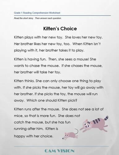 1ST GRADE READING COMPREHENSION WORKSHEETS - CHILDREN'S STORIES WITH ...