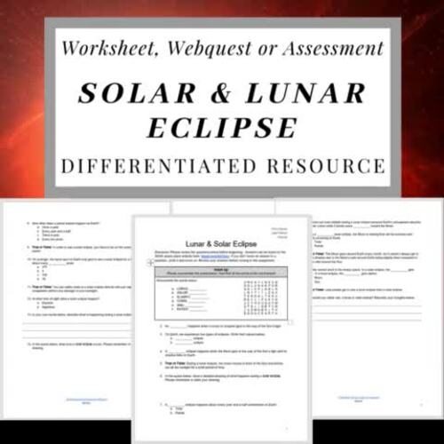 Solar & Lunar Eclipse: Worksheet, Webquest or Assessment | TPT