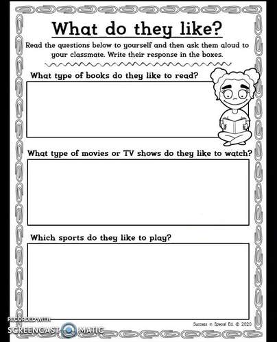 Back to School Student Interview Questionnaire Getting to Know Your ...