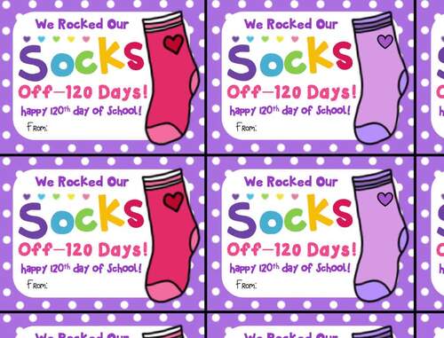 120th Day of School Sock Gift Tags | Silly Socks Classroom Printable