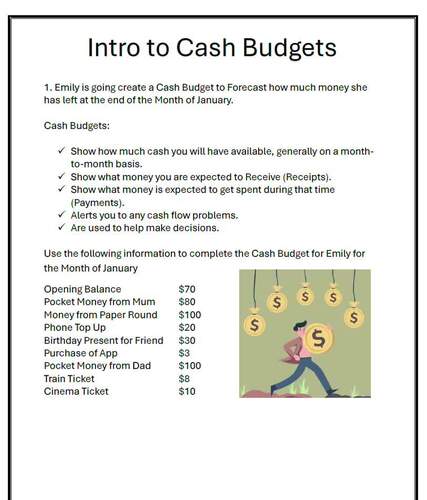 Cash Budgeting - Full Course 19 tasks 9th-12th Grade Accounting Finance