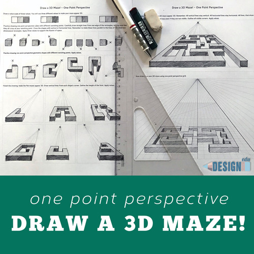 Draw a 3D maze! One Point Perspective by DesignEduArt | TPT