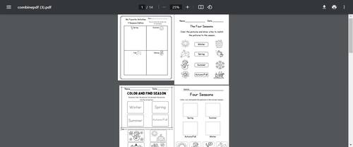 4 Seasons Worksheet Pack - B&W - Cut & Paste - Matching - Coloring
