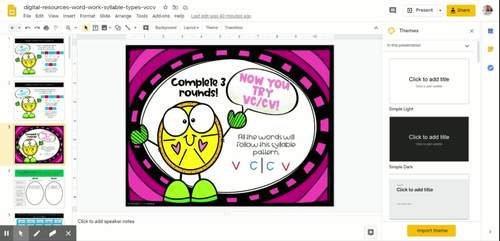 Digital Word Work: Syllable Types- VC/CV by SkatingThroughLiteracy