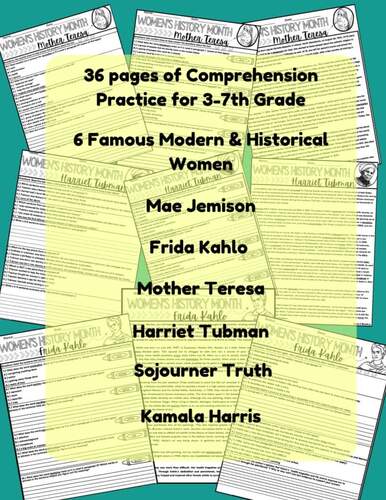 WOMEN'S HISTORY MONTH-READING COMP. MAIN IDEAS & DETAILS, CONTEXT CLUES ...