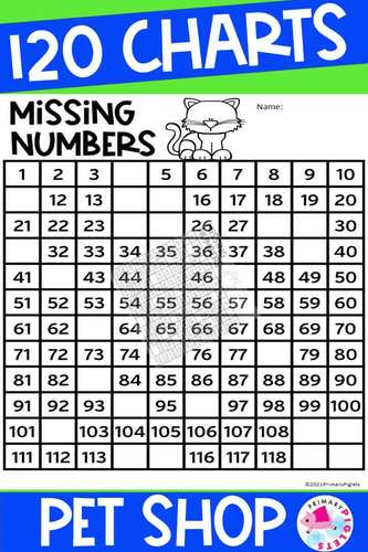 100s 120s Charts Missing Numbers Worksheets Counting Numbers to 120 PETS