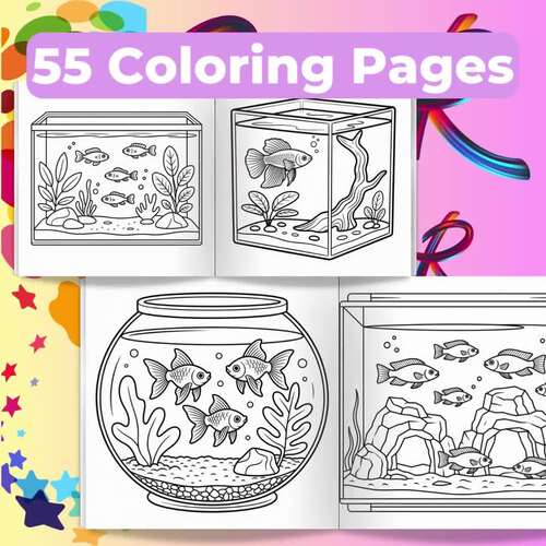 Fish Tank Coloring Book Printable, 55 Pages, Underwater Scenes | TPT