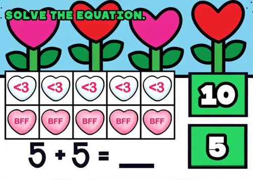 Valentines Day Candy Hearts Addition Within 10 Boom Cards Ten Frame ...