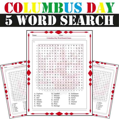 Columbus Day Word Search Games | CHRISTOPHER COLUMBUS DAY Puzzle