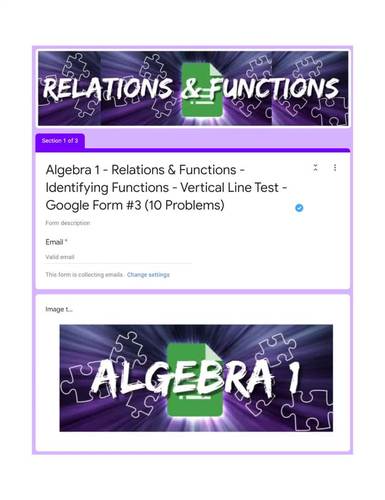 Algebra 1 - Relations & Functions (Vertical Line Test) Google Form #3