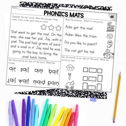 Phonics Mats Diphthongs and Vowel Teams Decodable Phonics Activity Mats