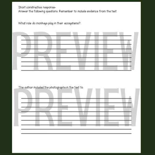 Informational Passage Life of Monkeys- New Items Type ECR,SCR Reading