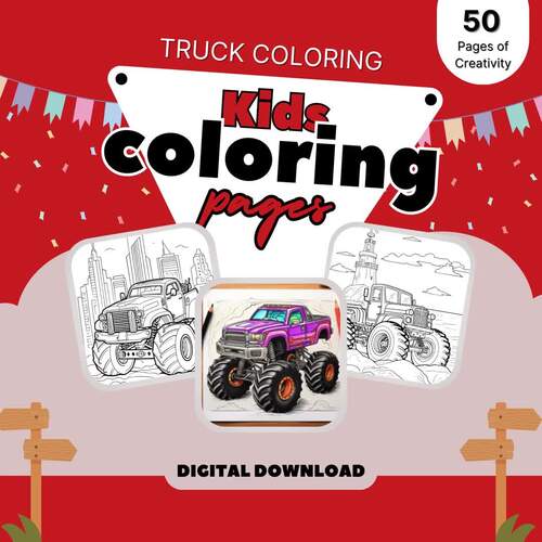 Monster Truck Madness: 50 Vehicle Coloring Pages for Kids and Adults