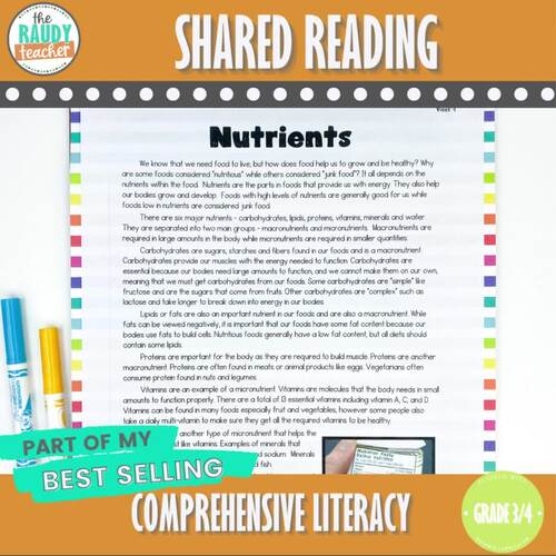 Shared Reading Passage & Lessons - Ontario Gr 3, 4 Health - Nutrients