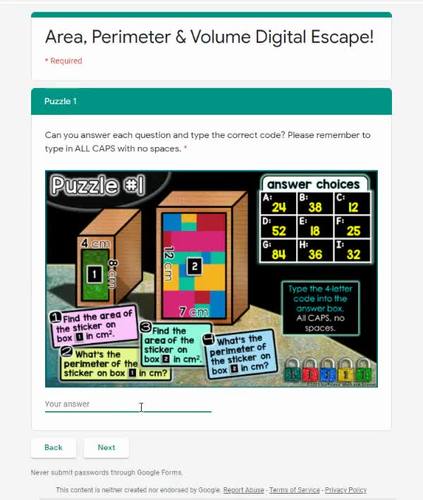 Area, Perimeter and Volume Digital Math Escape Room Activity | TPT