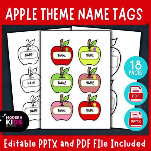 Editable Apple Themed Name Tags, Name Plates & Labels for Classroom Decor