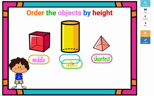 Measurement Ordering Objects by Height Boom Cards 1st Grade Math