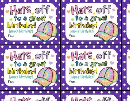 Hat (Cap)-Themed Birthday Gift Tag- Hats off to a great birthday! Happy ...