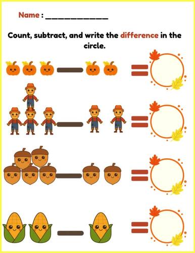 Count, Subtract, and Write the Difference Worksheets | 4 Pages | PreK Math