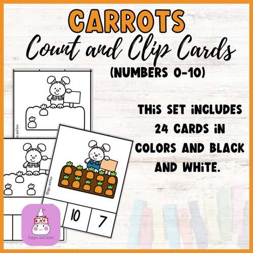 Count and Clip Cards (Bunny and Carrots) by Hippo and Kiwi | TPT