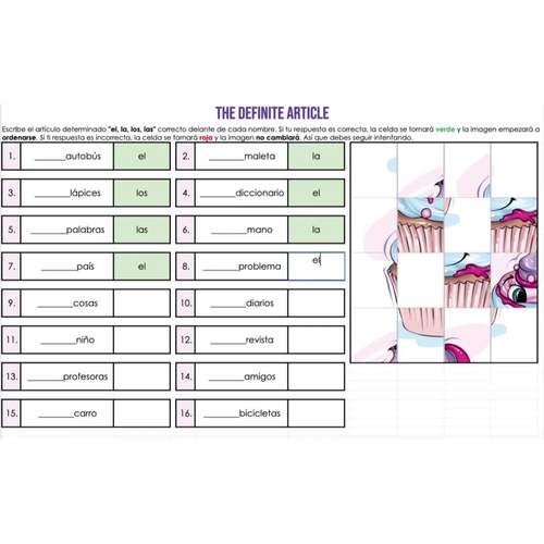 Definite Articles el, la, los, las- Spanish Self-checking digital activity