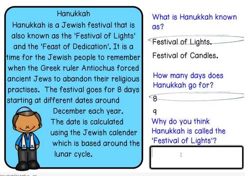 Hanukkah Reading Comprehension (Boom Cards) by Miss Rainbow Education