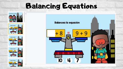 Google Slides Balancing equations addition within 20- Spanish | TPT